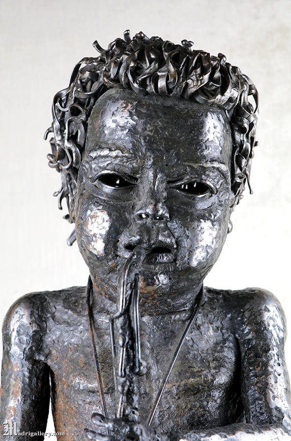 Midcentury Brutalist Metal Sculpture, Large Figural Boy Statue Cherub ...
