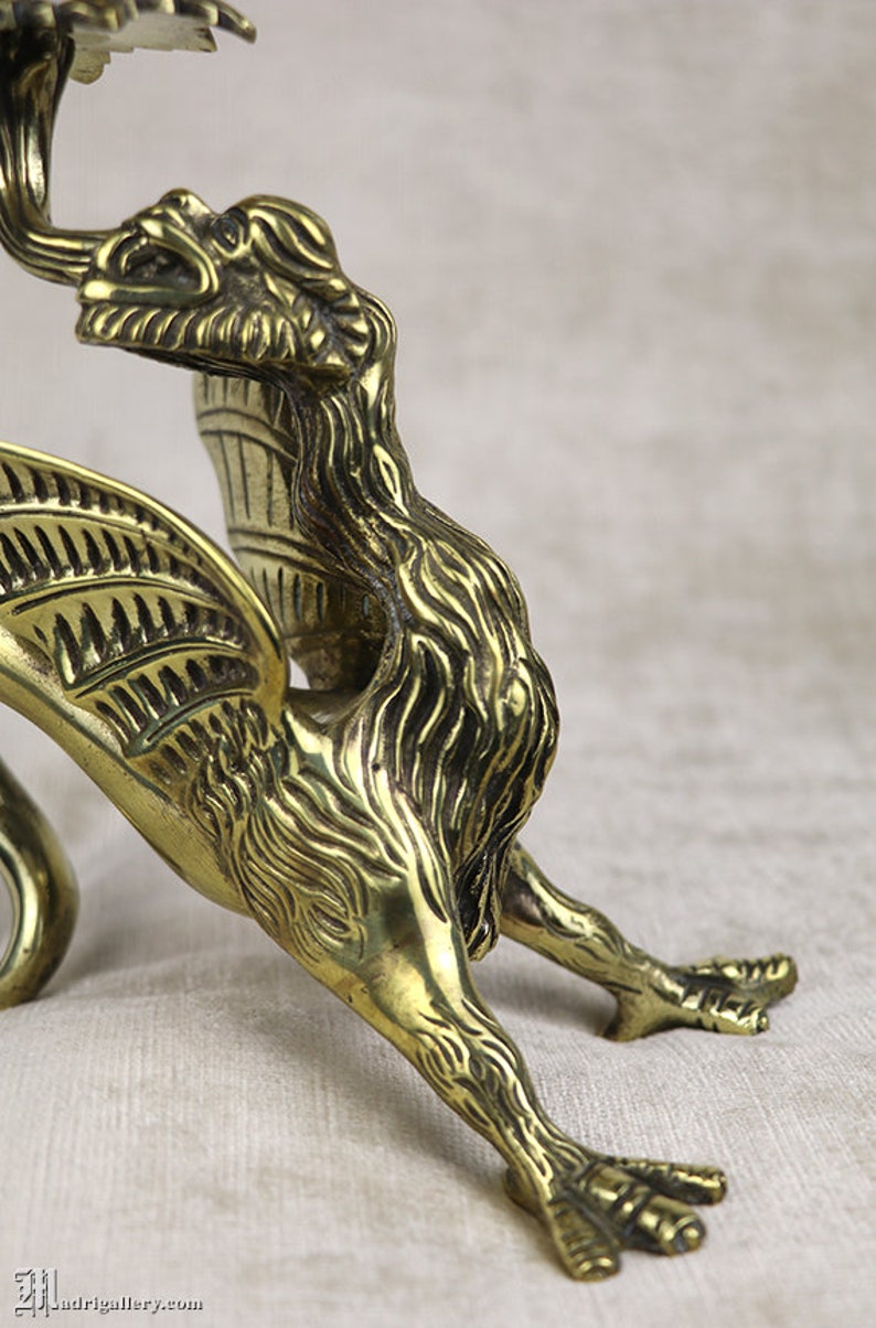Antique Griffin Dragon Candlestick, Brass Bronze Candle Stick Holder ...