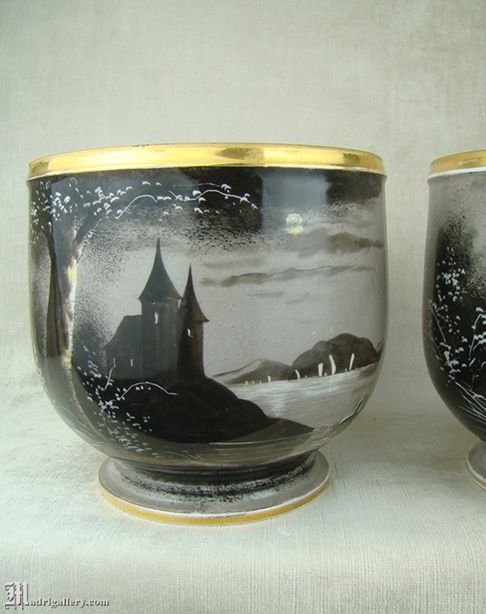 Antique Porcelain Bowl Pair, Hand Painted, Gilt Gilded, Victorian to ...