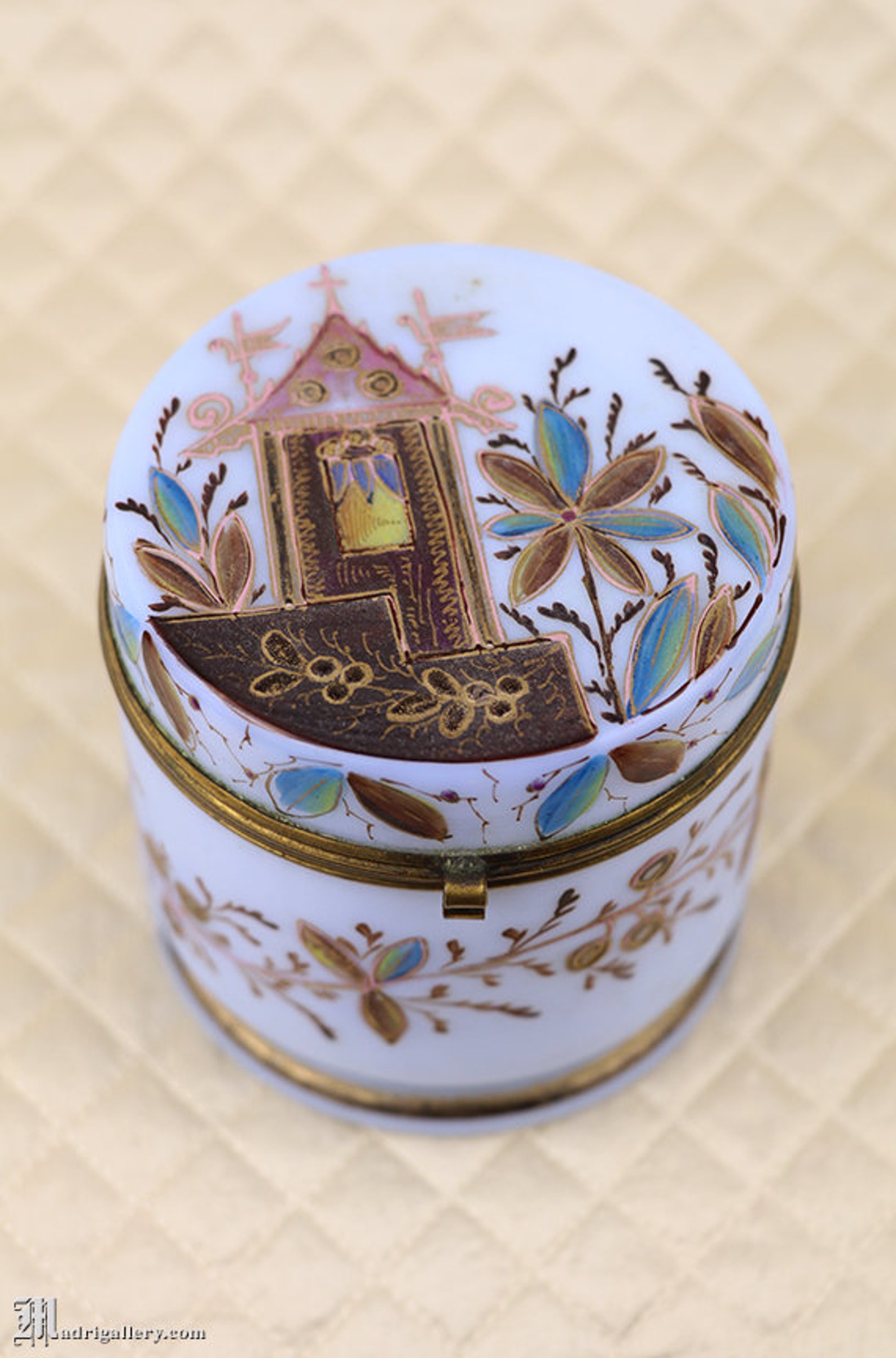 Antique French Opaling Glass Box, Hand Painted Enameled Dresser Jar ...