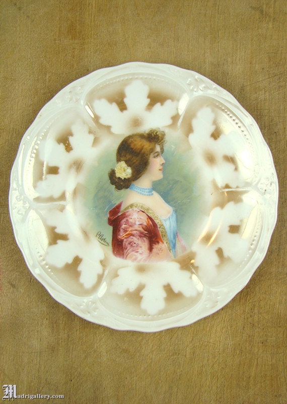 Antique Porcelain Portrait Cabinet Plate Hand Painted Gilded | Etsy