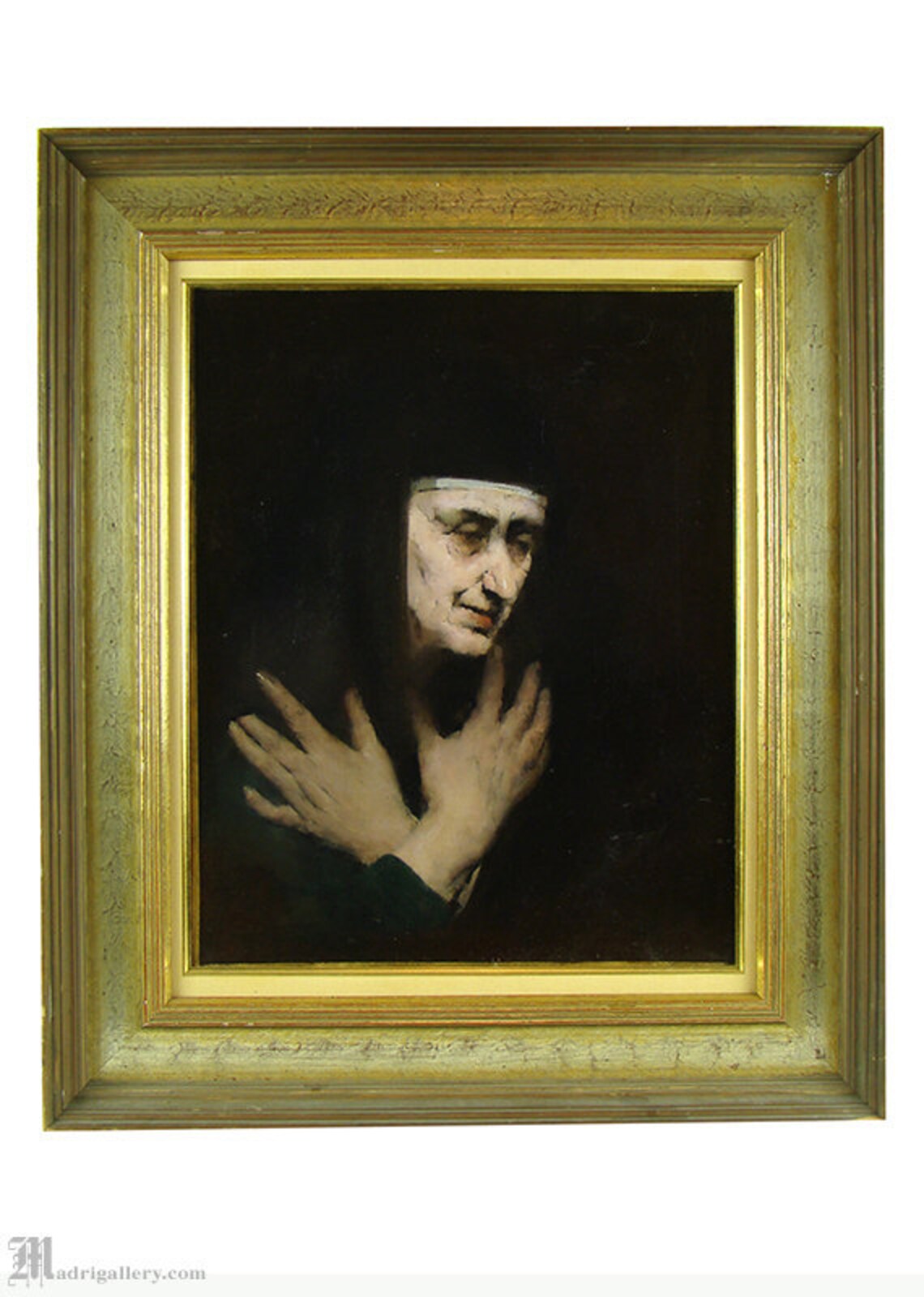 18th Century Oil on Canvas Portrait Painting of a Pious Nun in Gilt ...