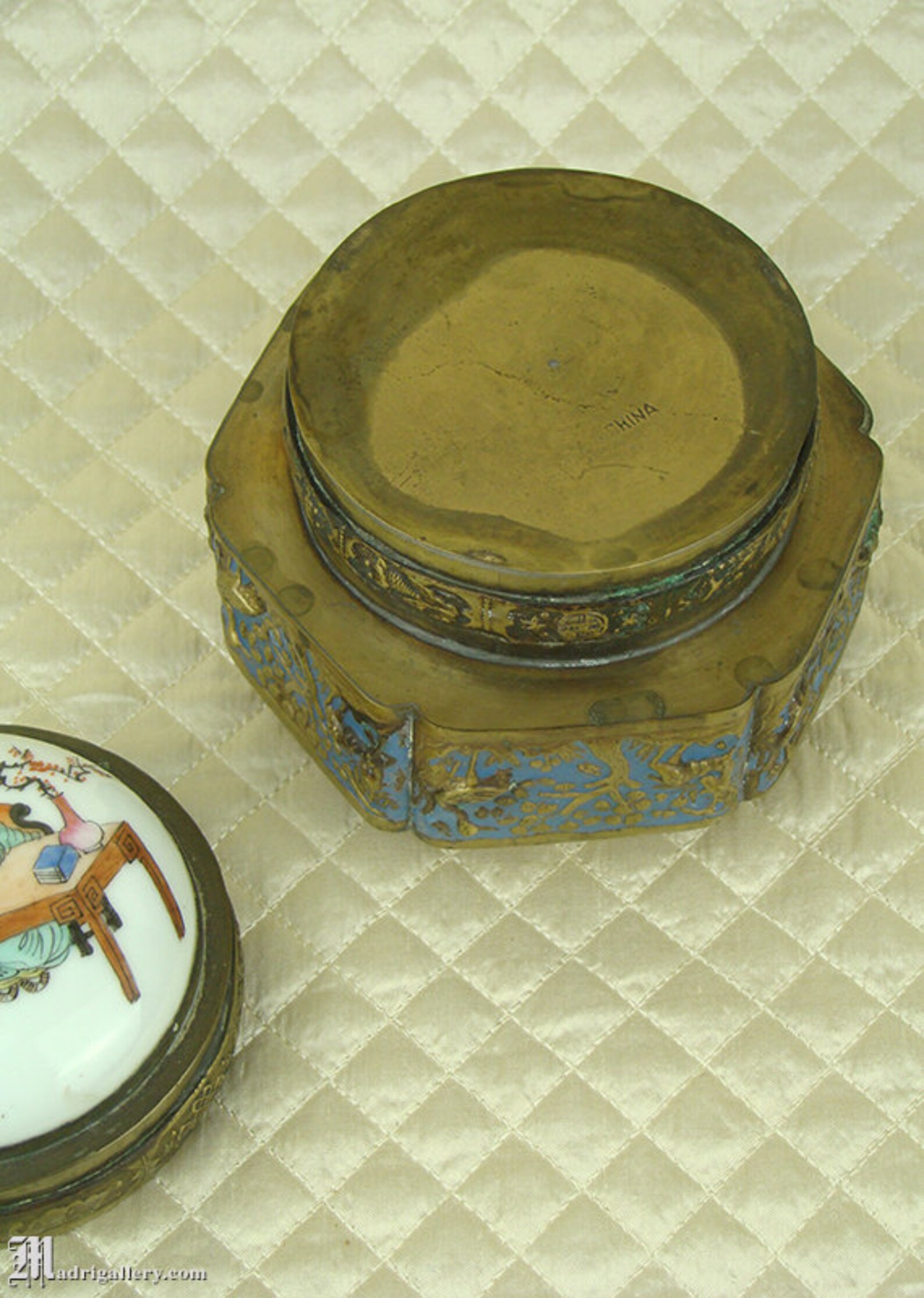 Antique Chinese Enameled Brass Storage Box With Hand Painted Porcelain ...