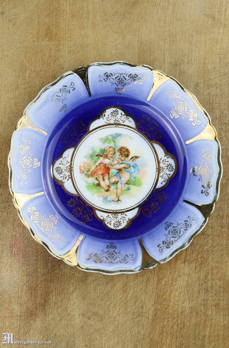 Antique Flow Blue Porcelain Plate, Hand Painted, Ornately Gilded ...