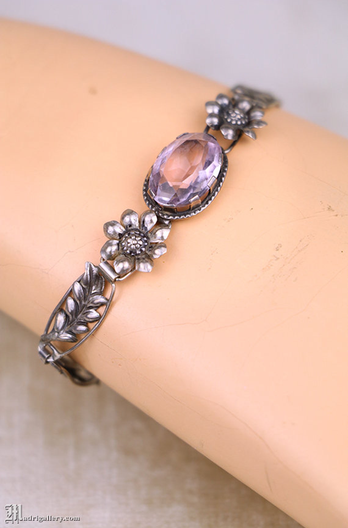 Antique Natural Amethyst Sterling Silver Bracelet, Art Deco Nouveau ...
