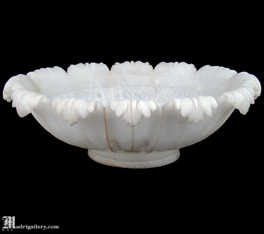 Antique 19th Century Alabaster Bowl, Big & Heavy With Elegant Shape and ...