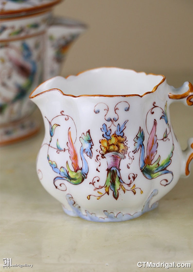 1800s Antique Creamer Pitcher Sugar Tea Cream Hand Painted Griffin ...