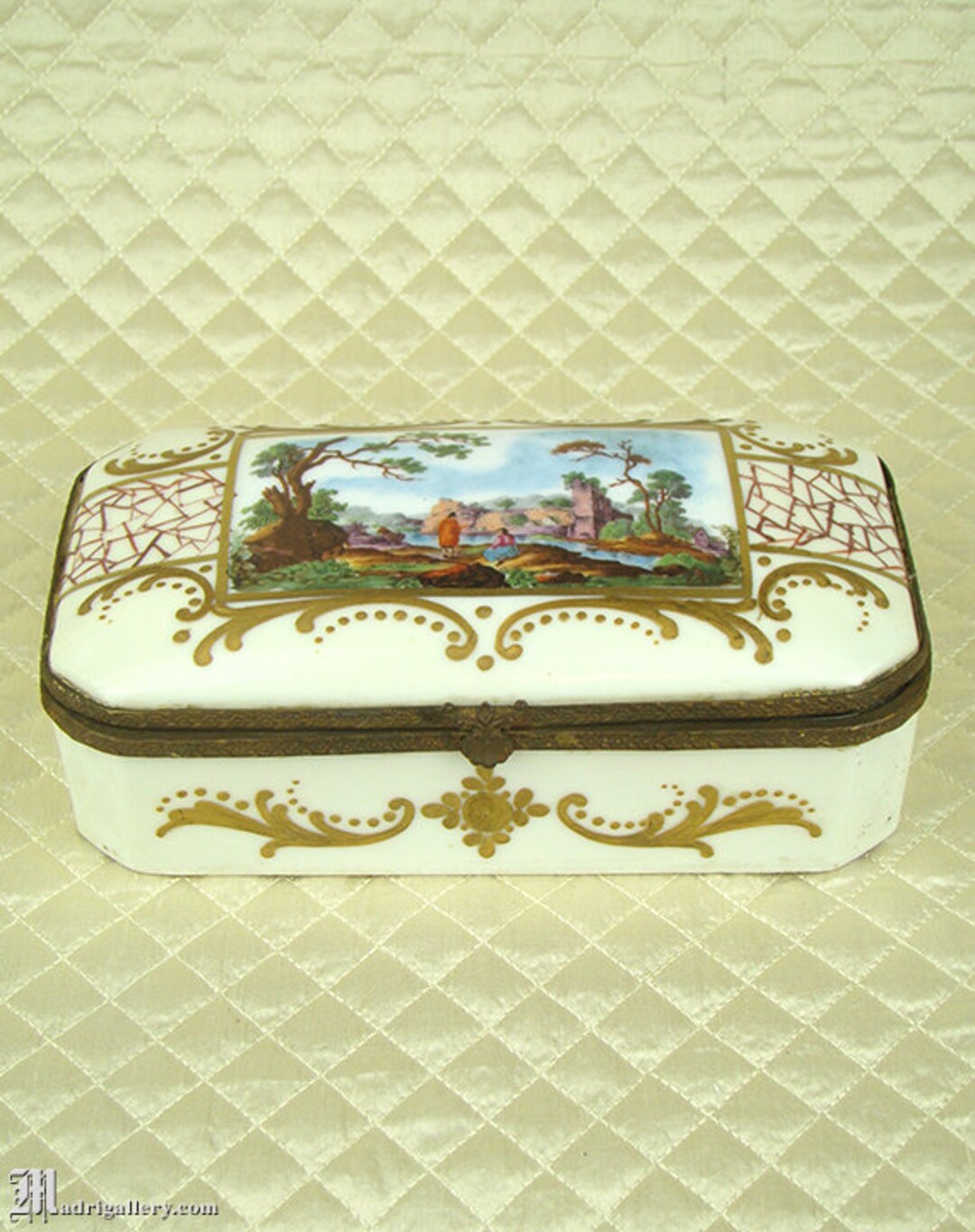 Antique Porcelain Box, Hand Painted French Landscape, Jewelry Trinket ...