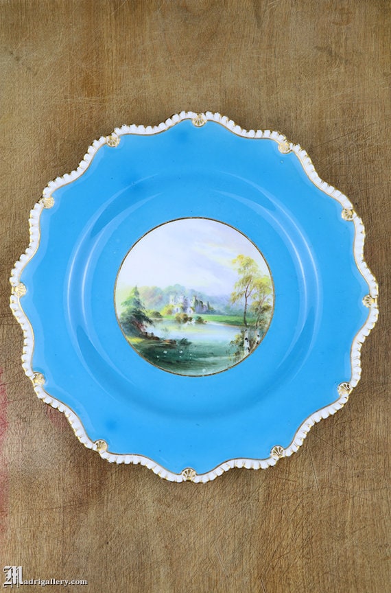Antique Porcelain Cabinet Plate Hand Painted Castle | Etsy
