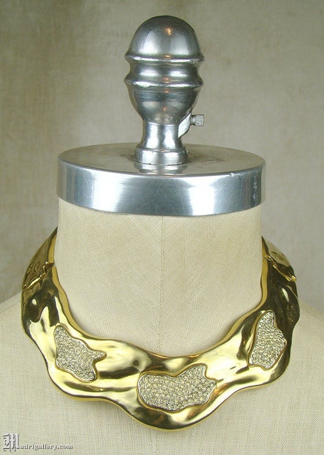 Vintage Crystal Encrusted Free Form Liquid Brass Modernist Collar ...