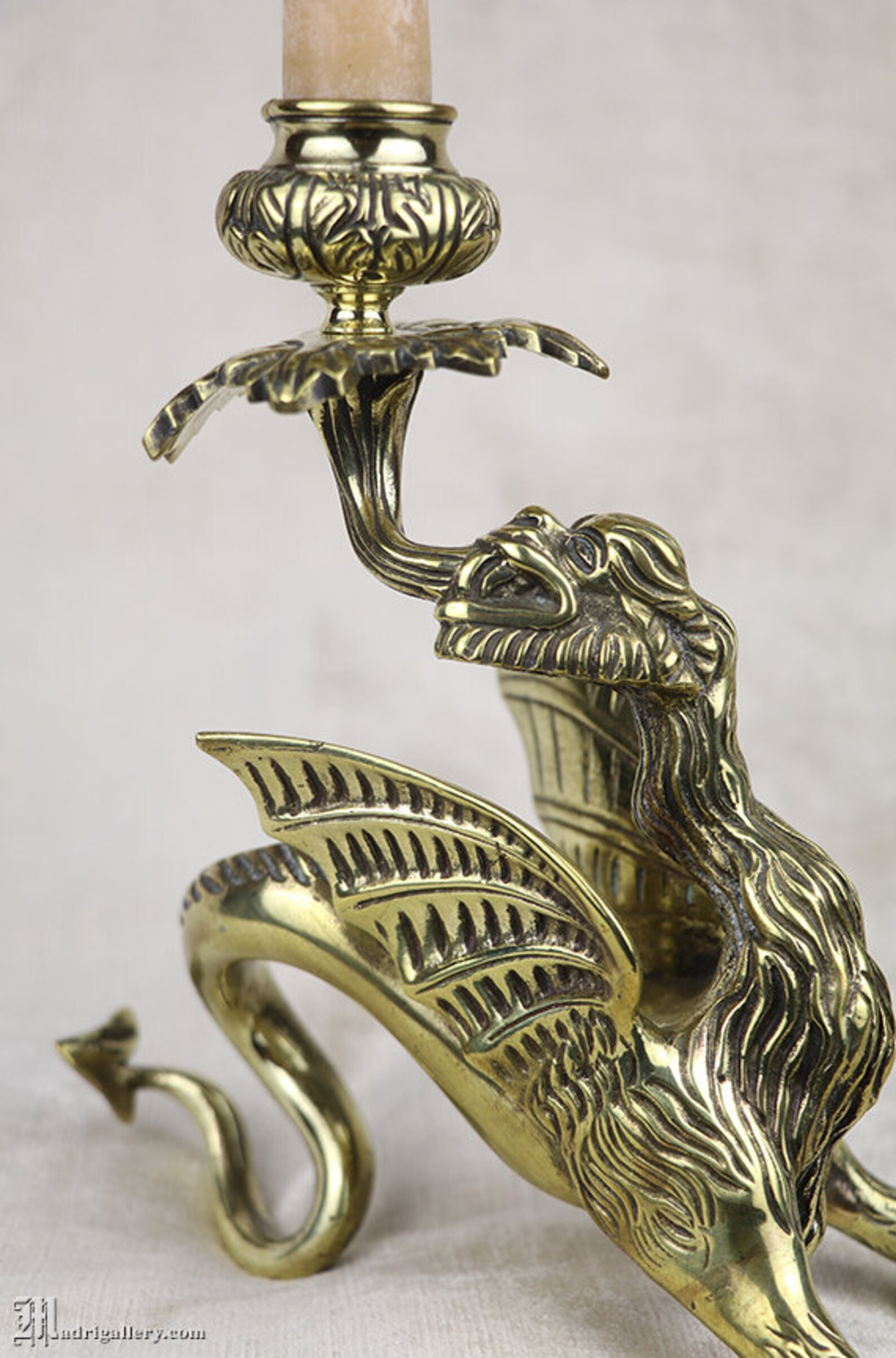 Antique Griffin Dragon Candlestick, Brass Bronze Candle Stick Holder ...
