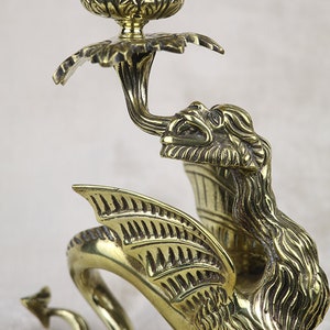 Antique Griffin Dragon Candlestick, Brass Bronze Candle Stick Holder ...