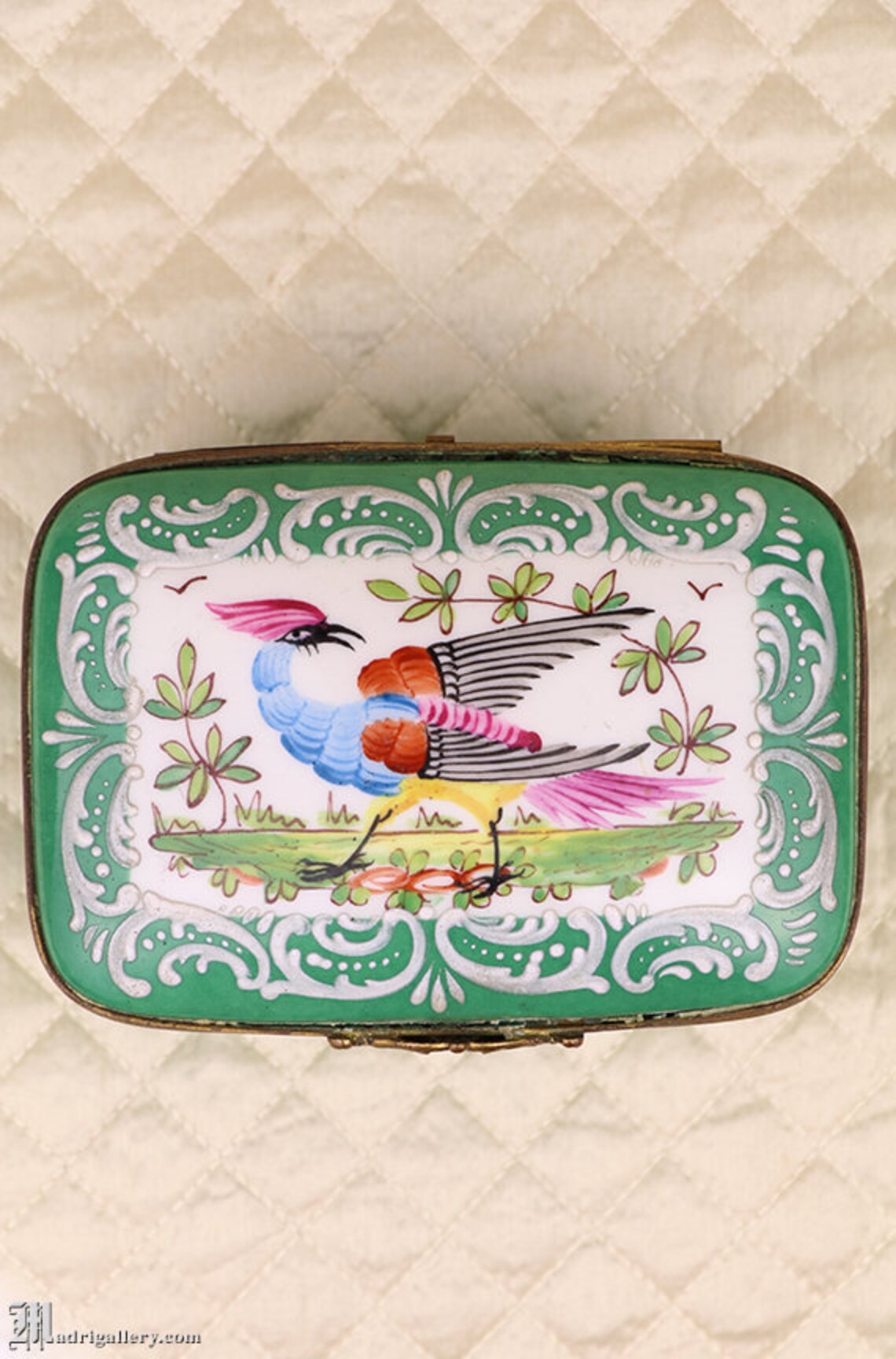 Antique Porcelain Box, Hand Painted Enameled Bird, Porcelaine De Paris ...