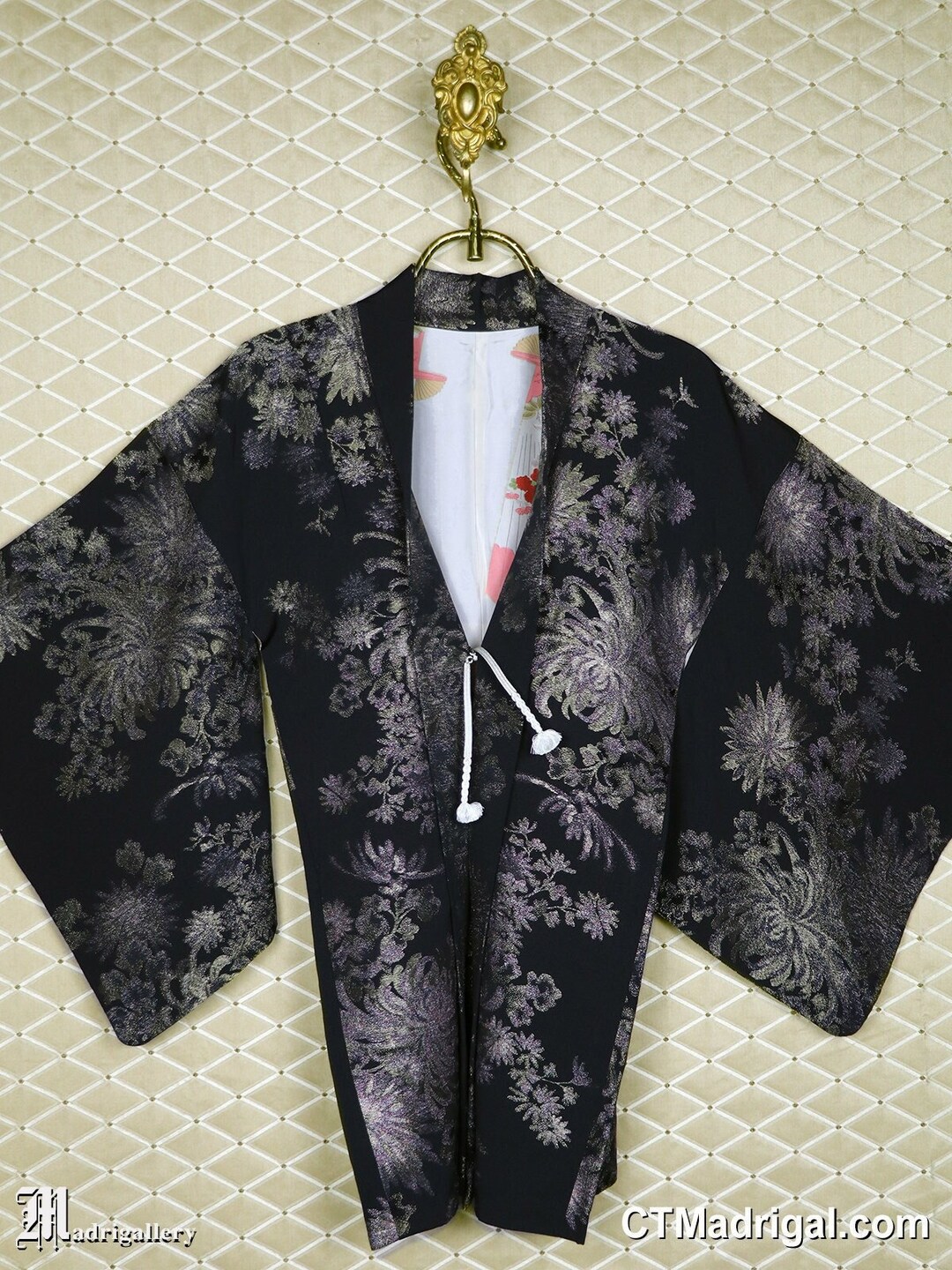 Metallic Silk Haori Kimono Jacket Robe Coat Chrysanthemum Japanese ...