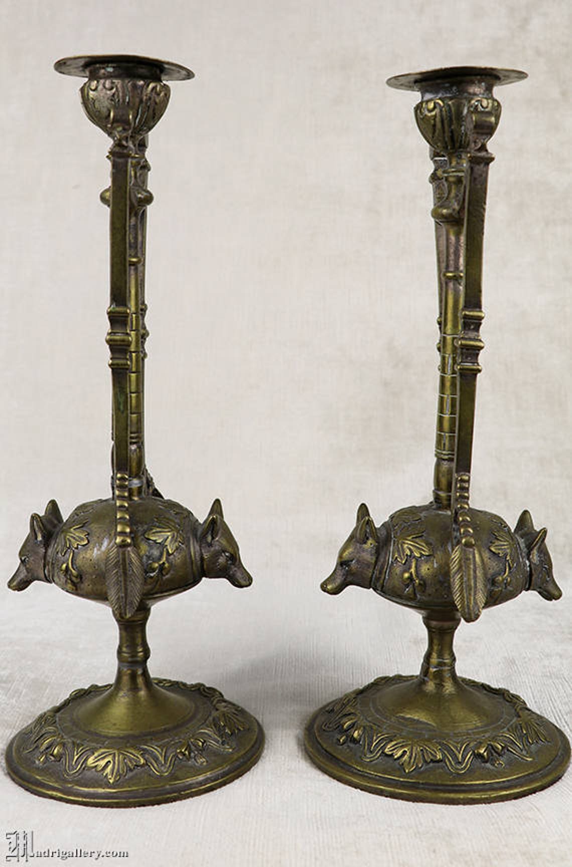 Antique Pair Candlesticks, Two Bronze Brass Candle Stick Holders, Tall ...