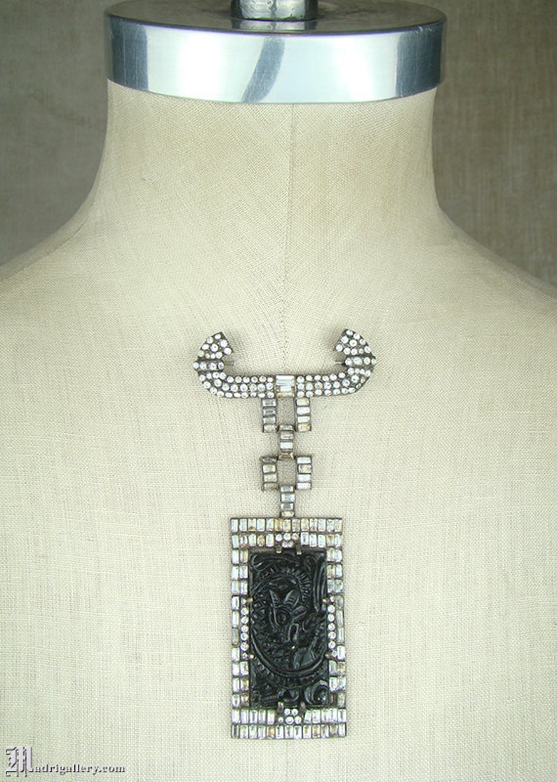 1920s Art Deco Dragon Brooch, Huge Rhinestone Celluloid Hinged Pin ...