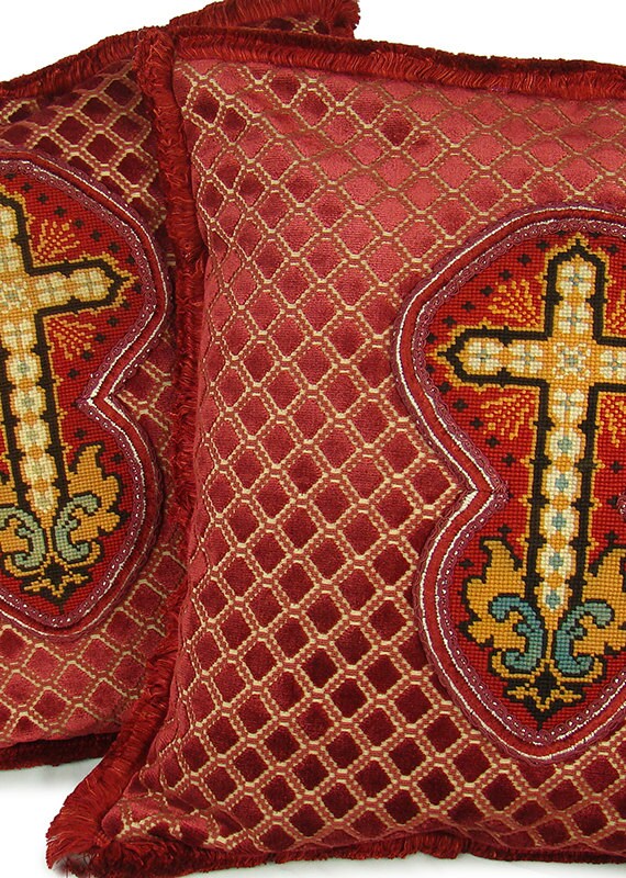 Pillow Pair, Antique 19th Century Needlepoint Crosses From Monastic ...