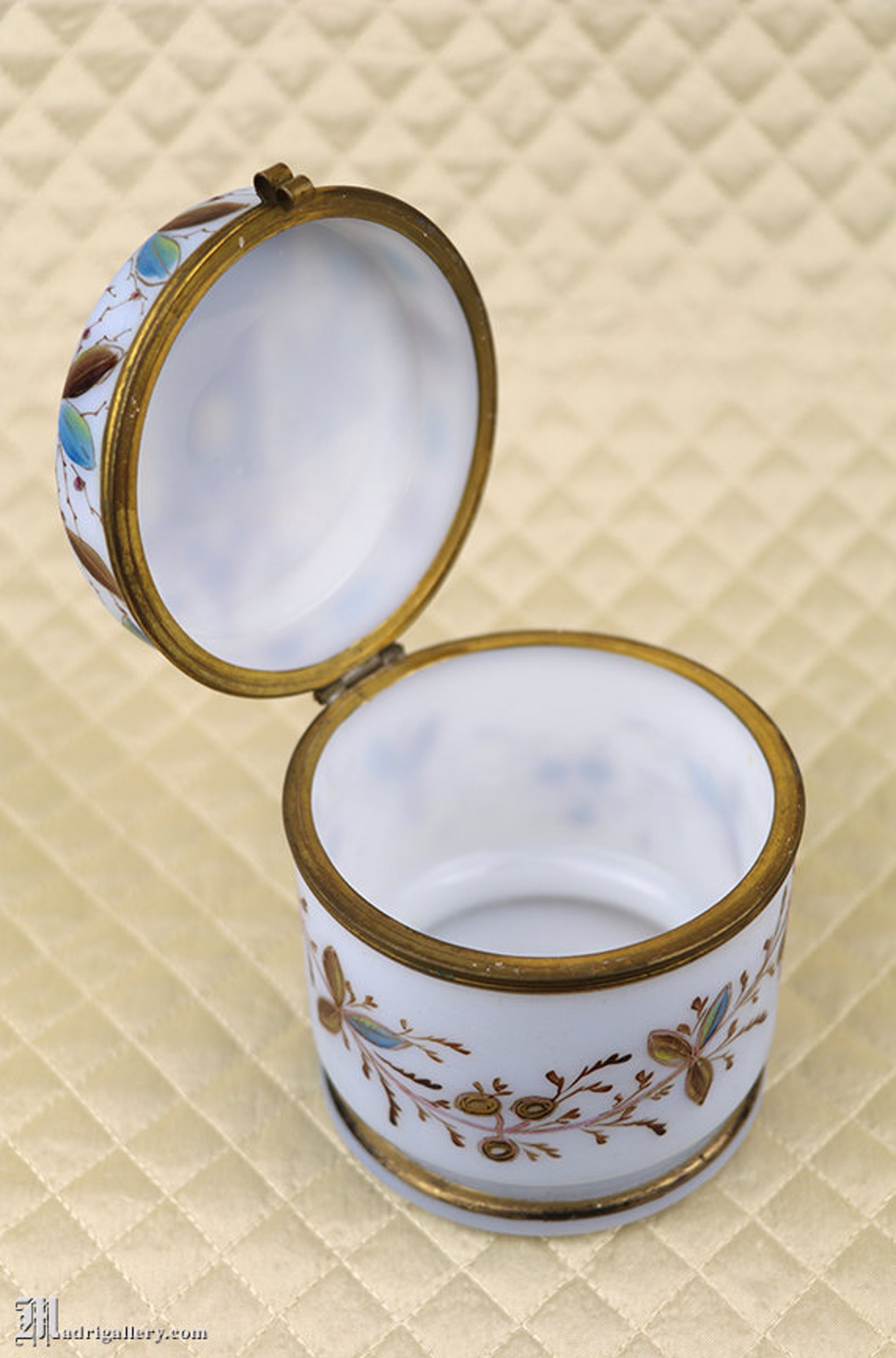 Antique French Opaling Glass Box, Hand Painted Enameled Dresser Jar ...