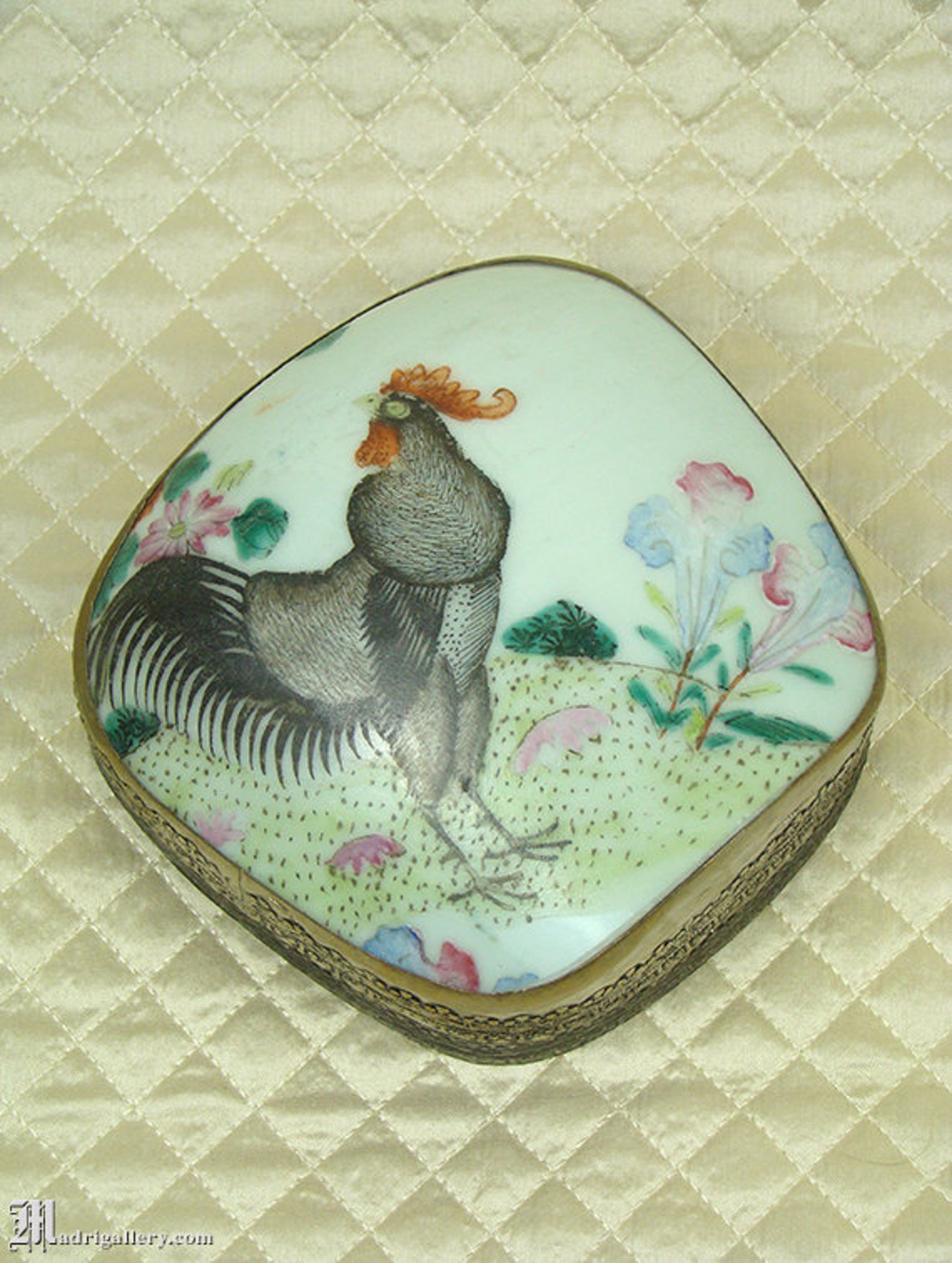 Antique Jewelry Trinket Box, Hand Painted Chinese Porcelain and Silver ...