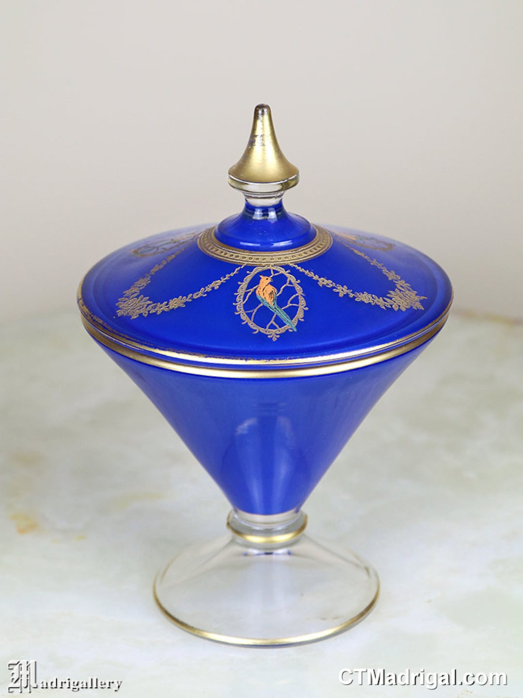 Antique Victorian Glass Jar Candy Dish Bohemian Apothecary Blue Gold ...
