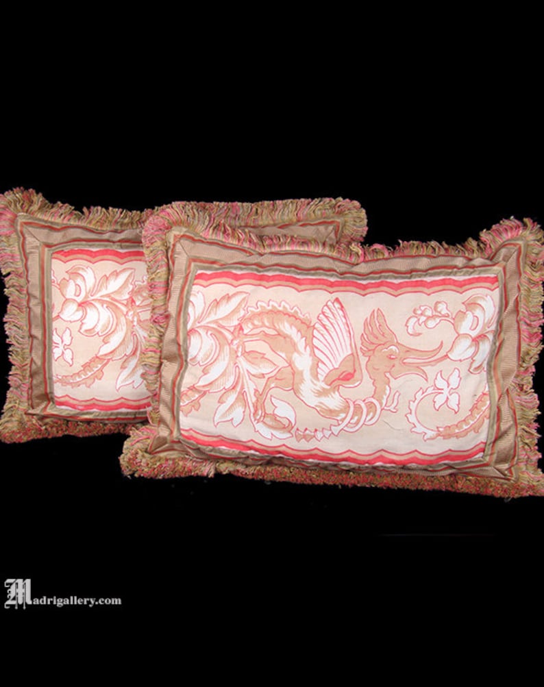 Antique Pillow Pair, 18th Century Gothic Gryphon Griffin Gargoyle ...