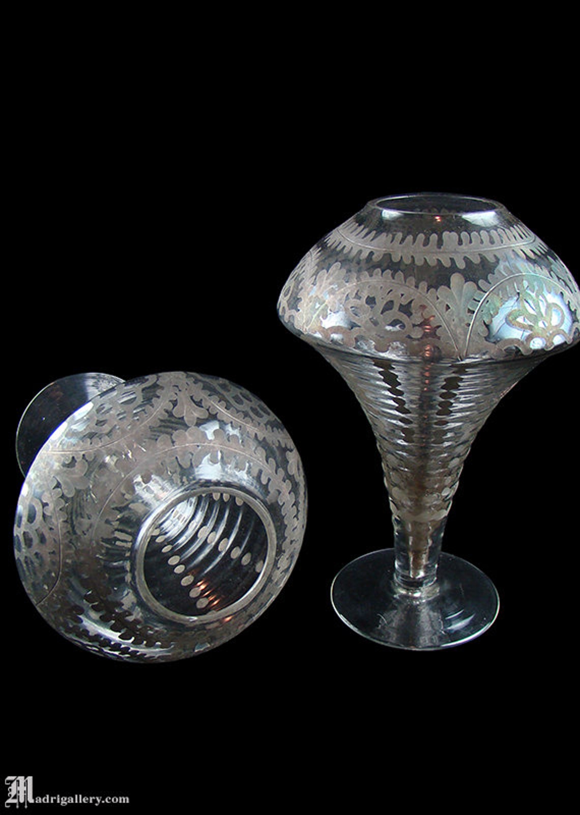 Antique art Deco Blown Glass Vases Pair, Striking Ribbed Stems and What ...