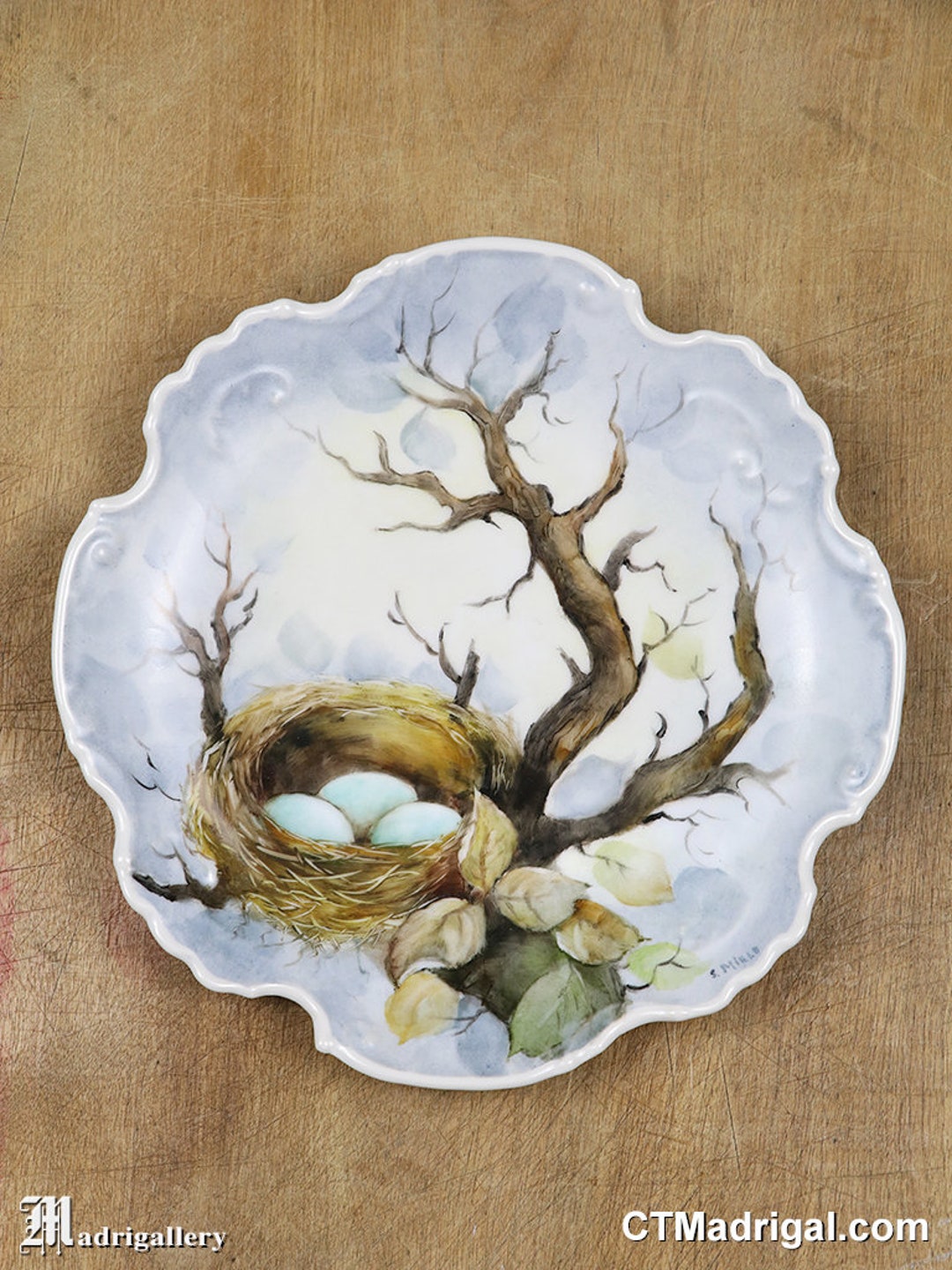 Antique Hand Painted Bird Plate, Porcelain Enamel Cabinet Plate, Tree ...
