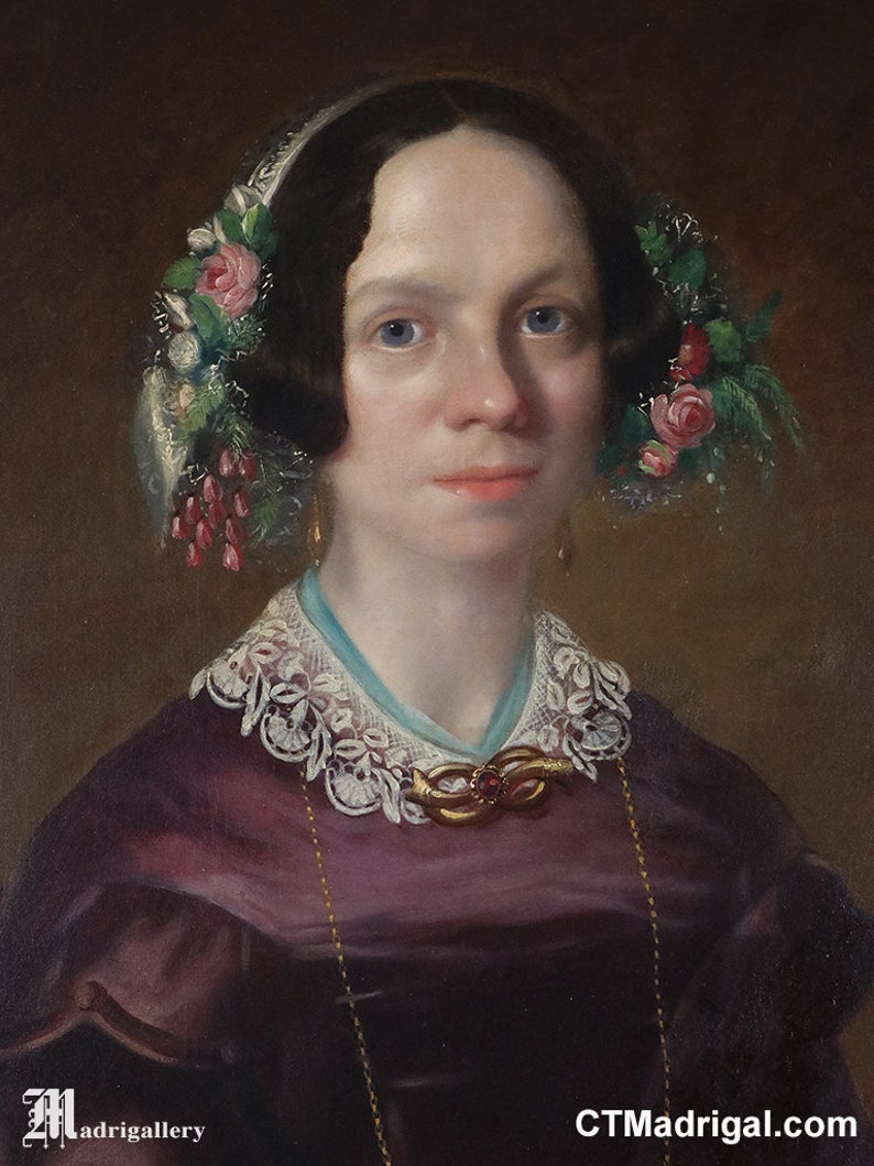 Antique Victorian Painting Oil Portrait on Canvas, 19th Century Young ...