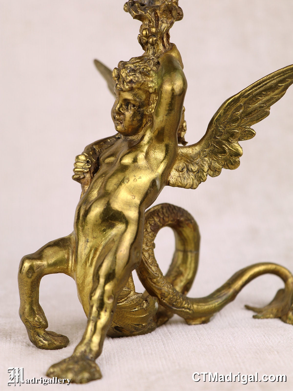 Antique Dragon Child Candlestick Gilt Brass Bronze Putto Figural ...