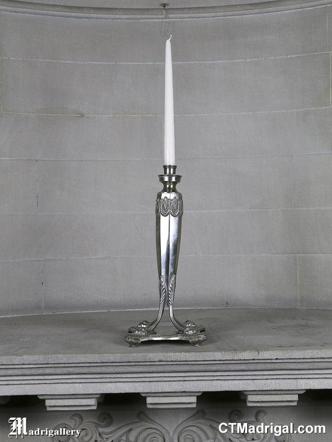 Antique Candlestick, Nickel Silver Tall Neo Classical Candle Holder ...