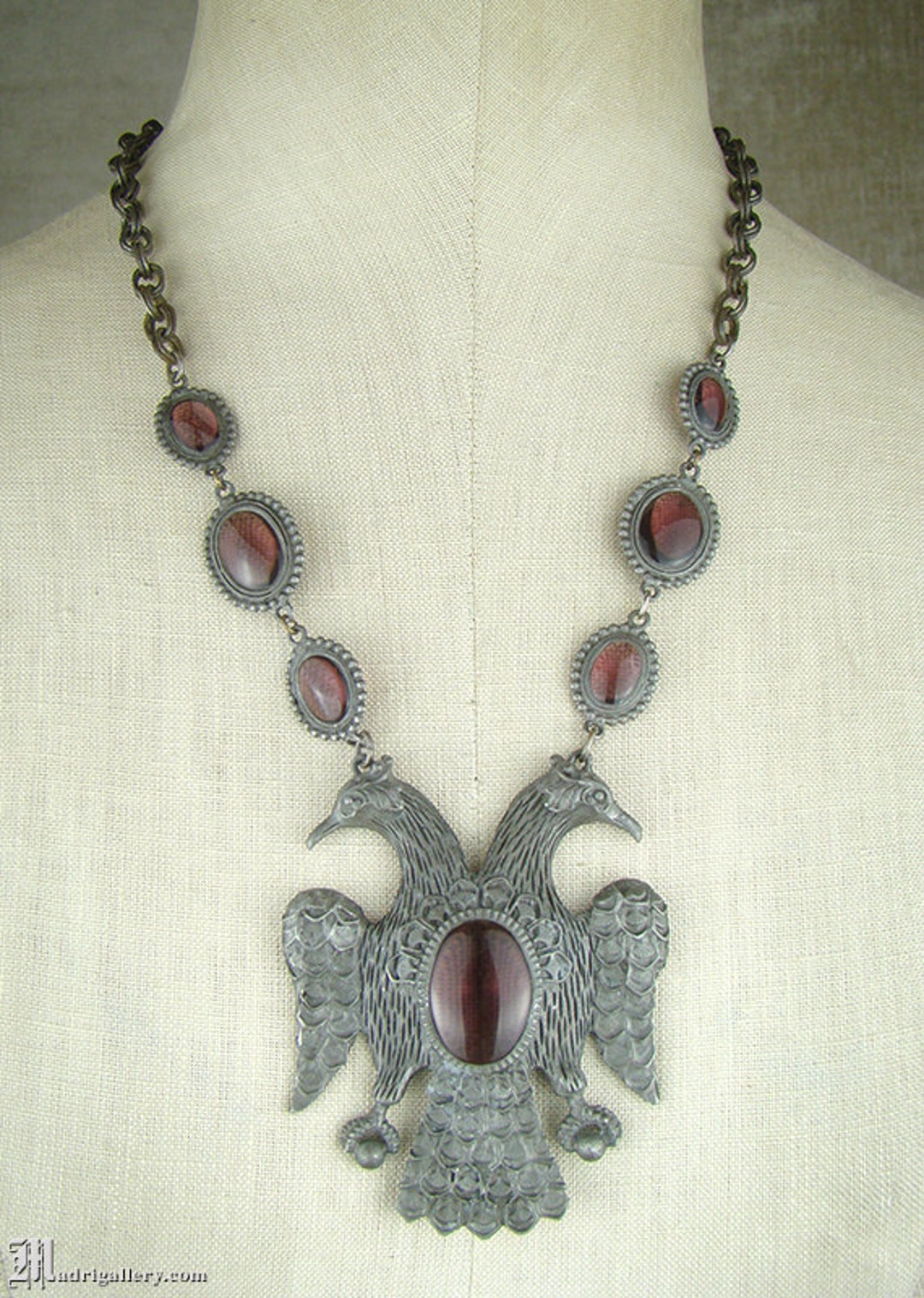 Art Deco Gripoix Poured Glass, Pewter Necklace With Massive Double ...