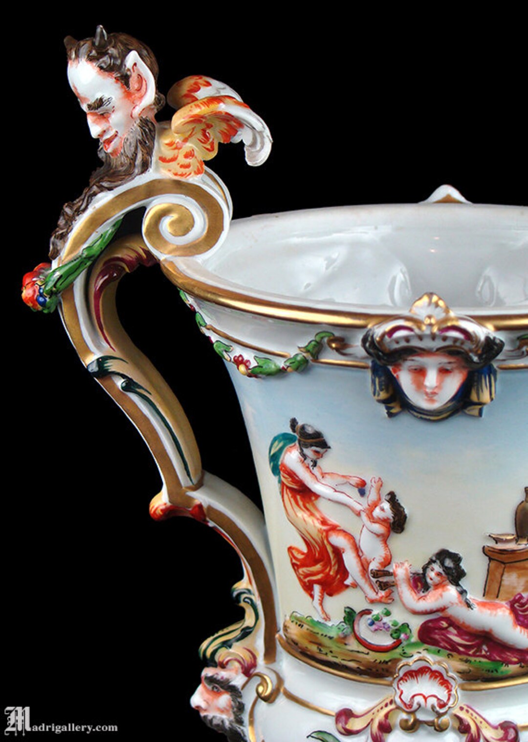 Antique Devil Vase, Capodimonte Porcelain Urn, Hand Painted, Gilded ...