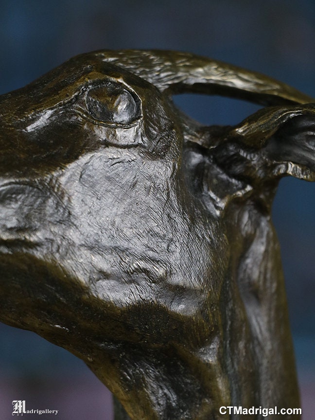 Bronze Goat Sculpture, Wood Base Animal Figurine Statue Bust Hunting ...