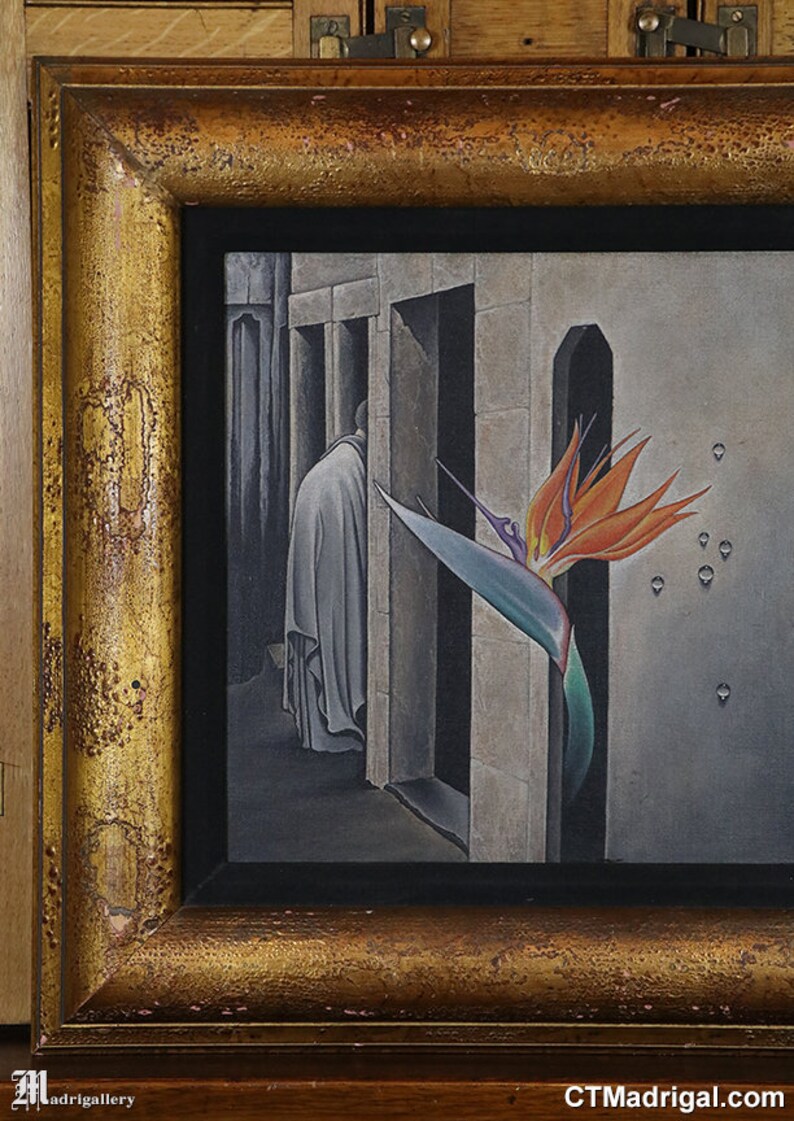 Surrealist Painting, Oil Canvas, Heavy Gilt Gilded Wood Frame ...