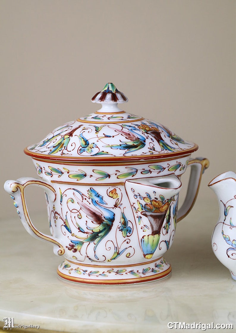 1800s Antique Creamer Pitcher Sugar Tea Cream Hand Painted Griffin ...