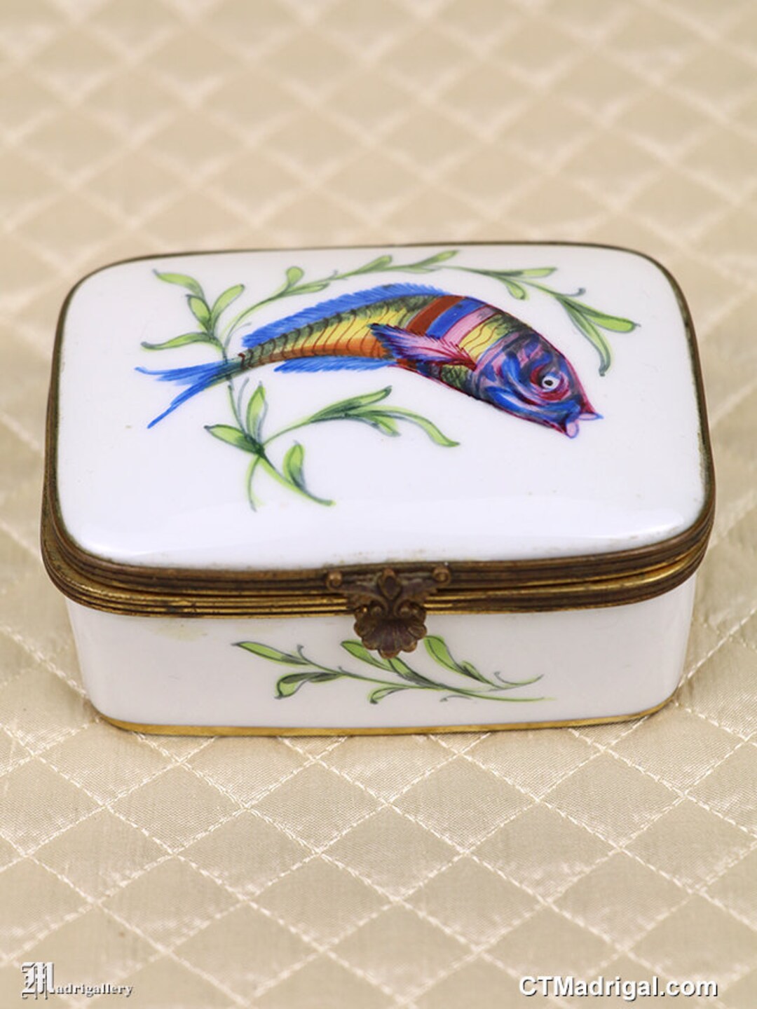Antique Porcelain Box, Hand Painted Jewelry Ring Casket Dresser Trinket ...