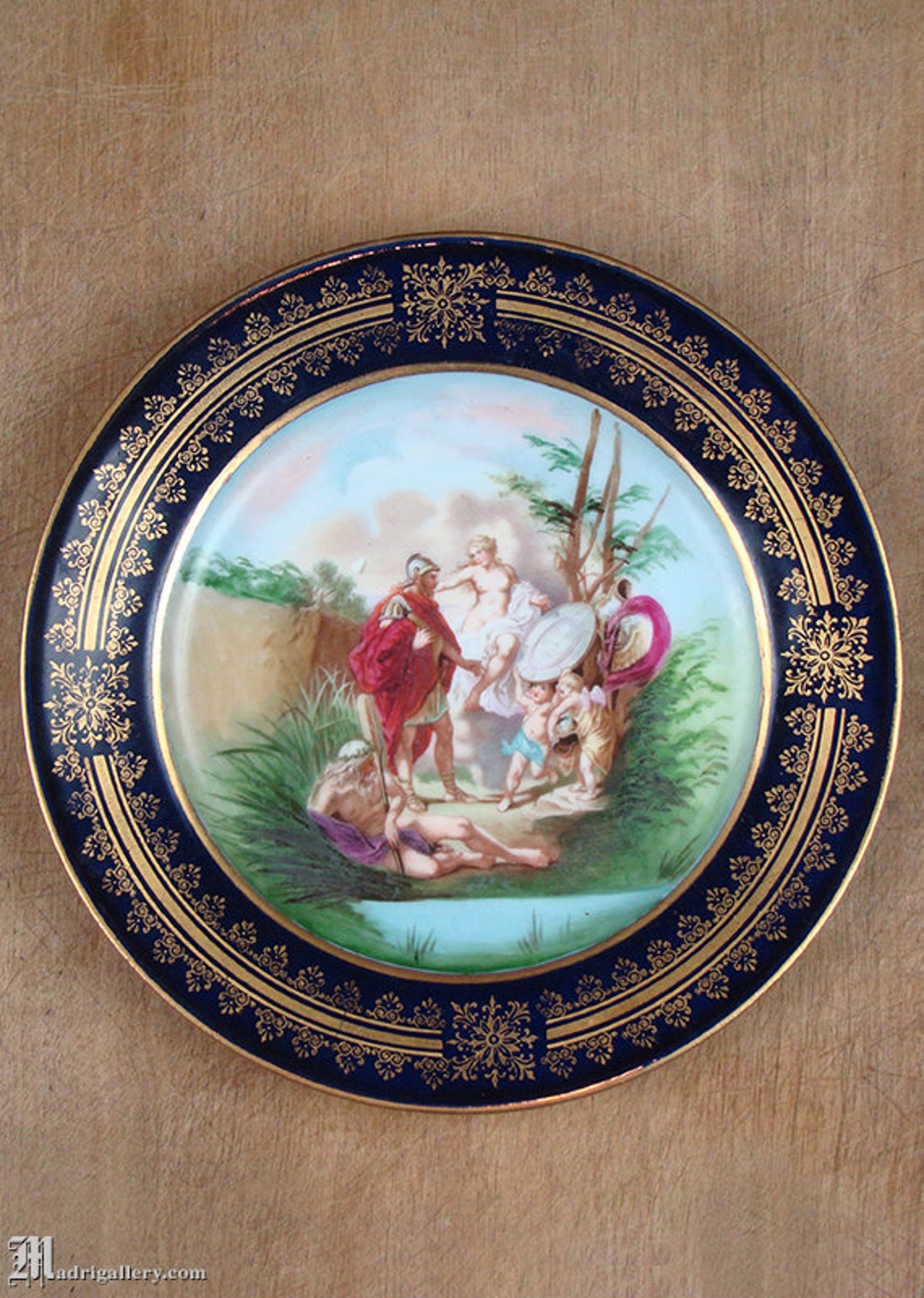 Antique Porcelain Cabinet Plate, Hand Painted Grecian Landscape Scene ...