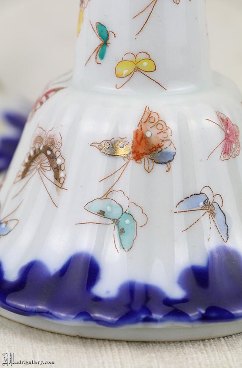 Victorian Candlesticks, Pair Antique Hand Painted Flow Blue White ...