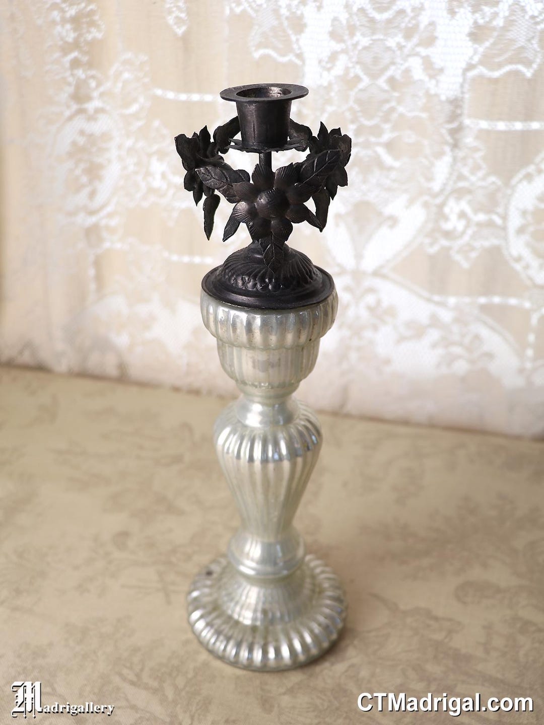 Antique Mercury Glass Candlestick Candle Holder Ornate Candleholder ...