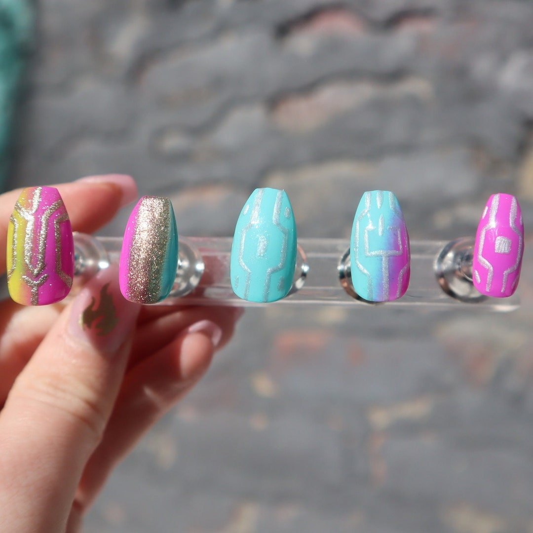 Cyberpunk Inspired Bright Sparkly Nail Set Custom Gel Nail Set15 Pieces ...