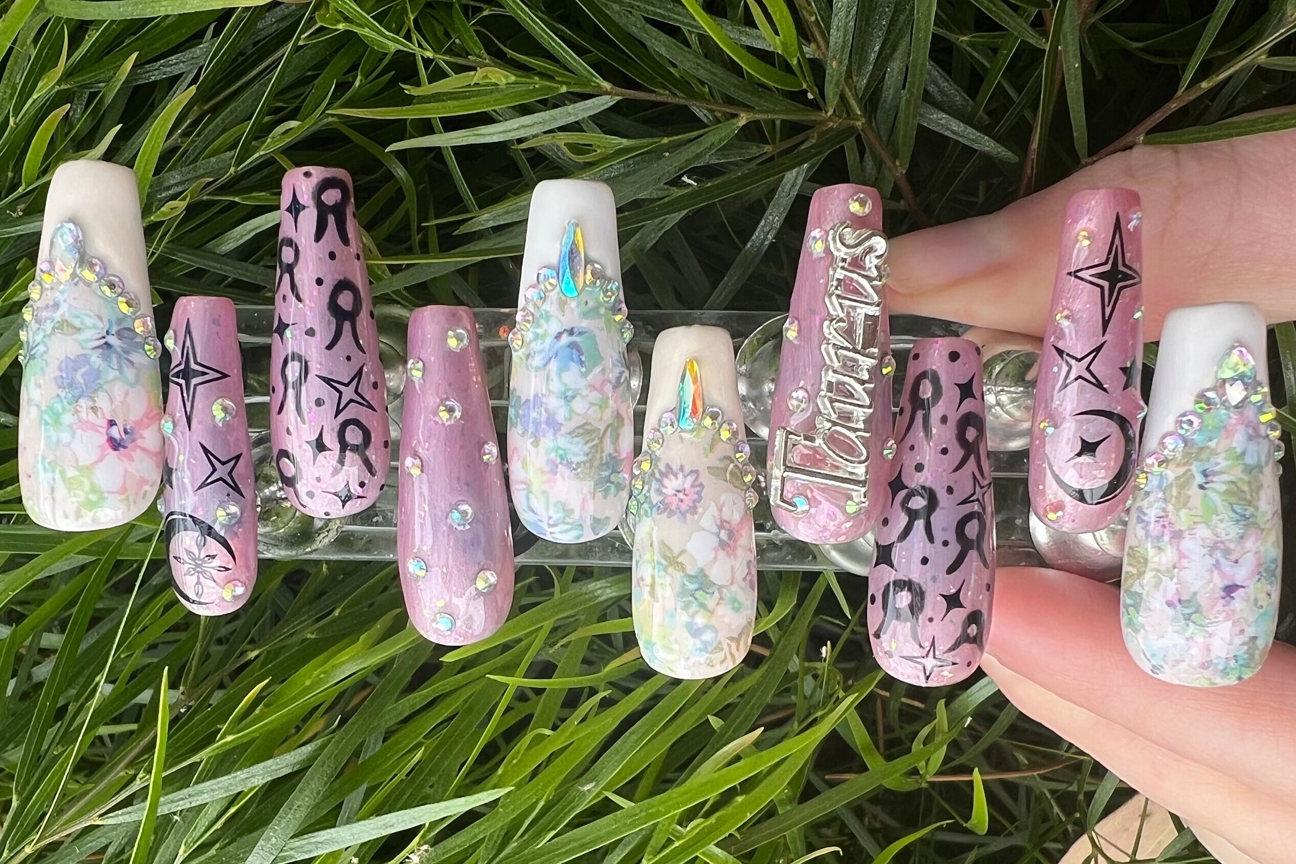 Taurus Zodiac Press on Nails: Floral Rhinestone Gel Nail Set - Etsy