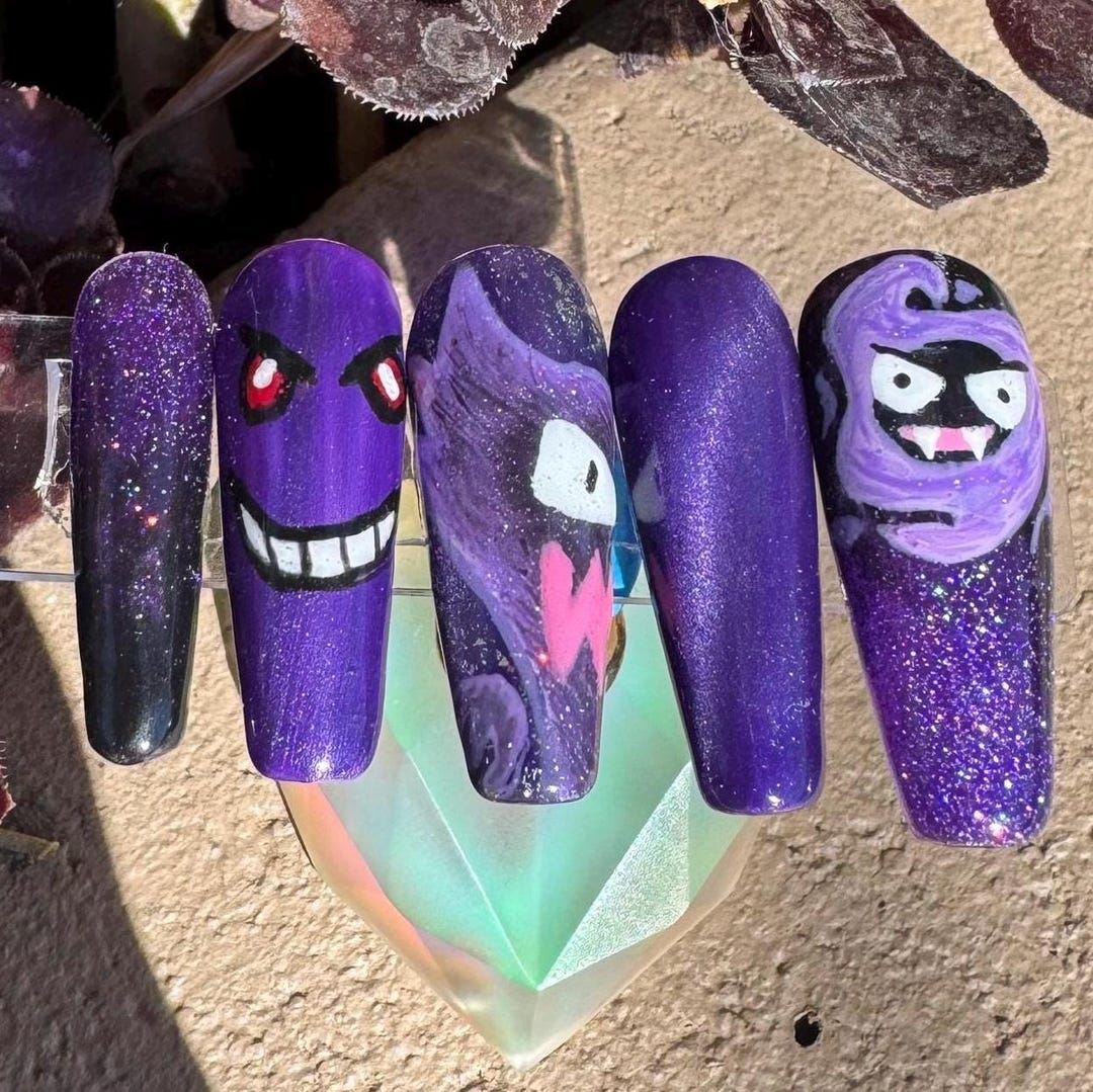 Gengar Evolution Pokemon Themed Custom Gel Nail Set14 Pieces Glue/press ...