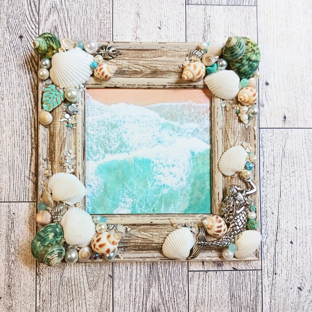 Coastal Picture Frame With Mermaid,and Starfish, Ocean Waves Photo ...