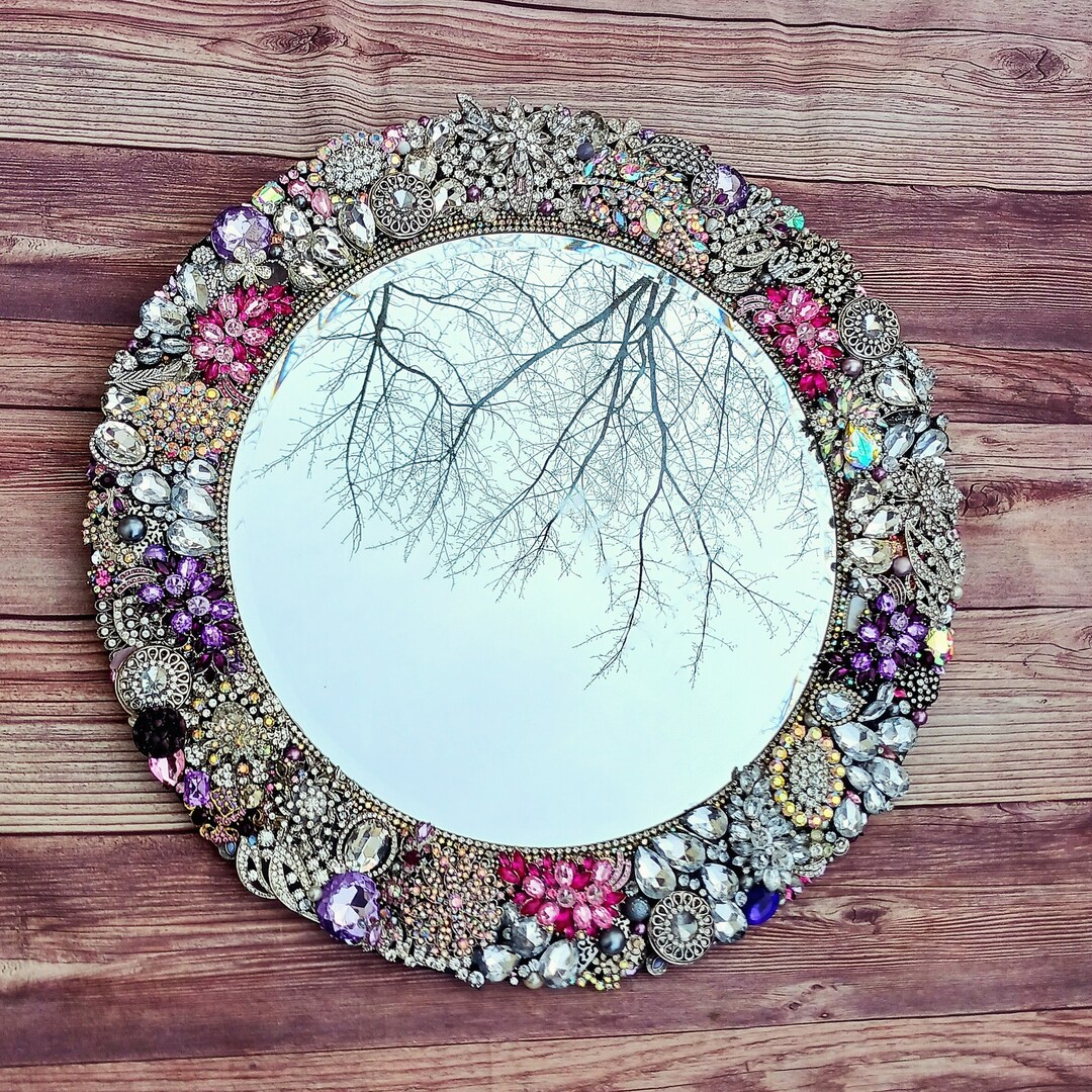 Jeweled Wall Mirror, Pink and Purple Rhinestone Mirror, Glam Girls Room ...