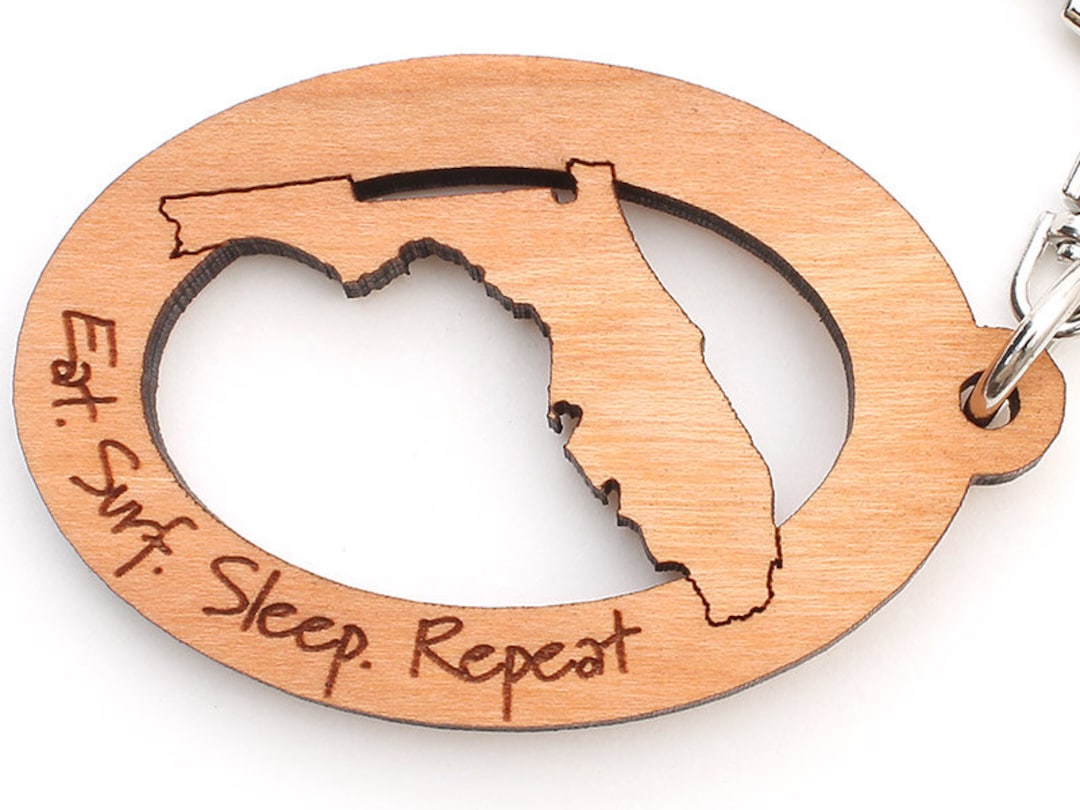 State of Florida Key Chain for Surfer - Eat. Surf. Sleep. Repeat ...