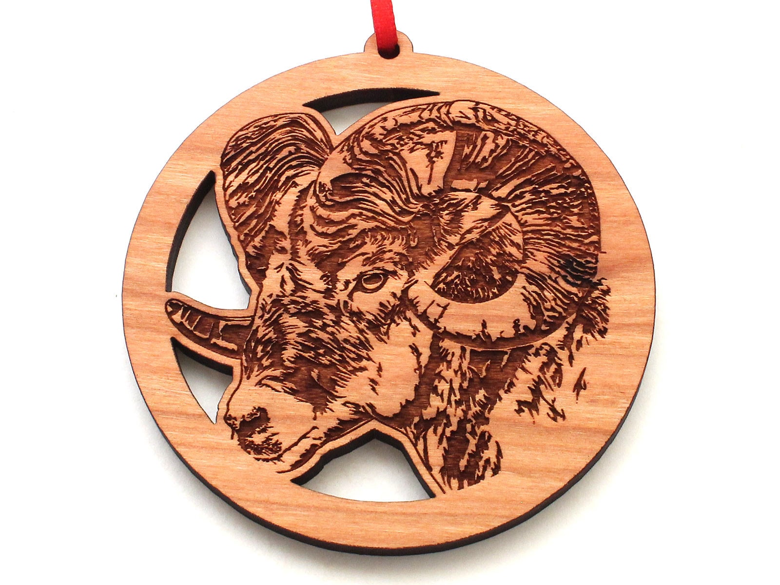 Bighorn Sheep Ram Face Ornament Ram Engraved Black Cherry | Etsy