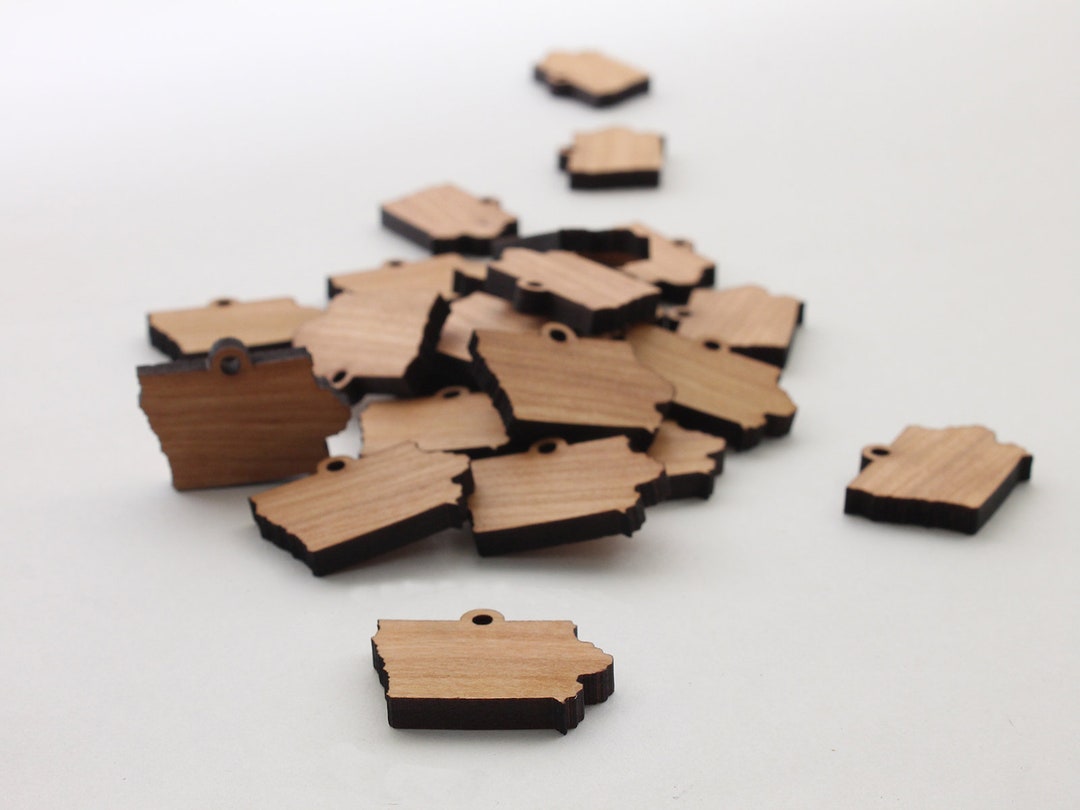 Iowa IA Mini Wood Charms - State Cutout Jewelry and Craft Accessory ...