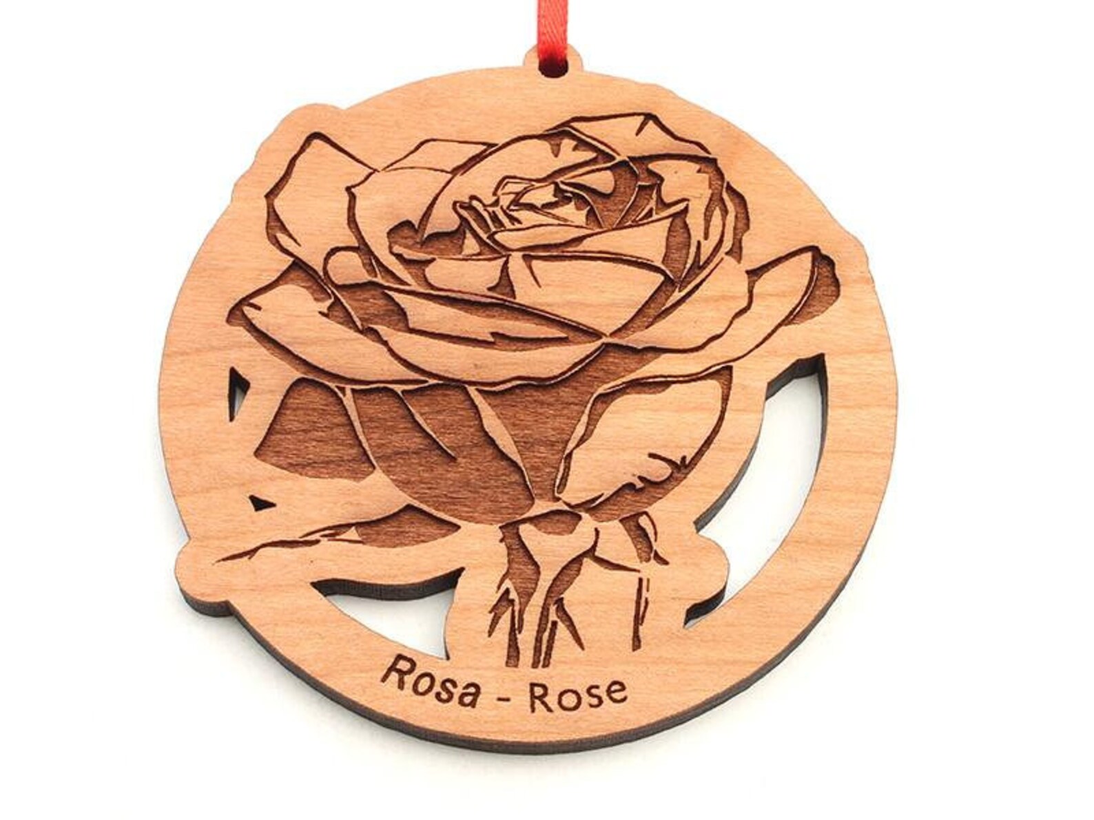 Rose Profile Ornament - Rose Engraved Black Cherry Wood Christmas or ...