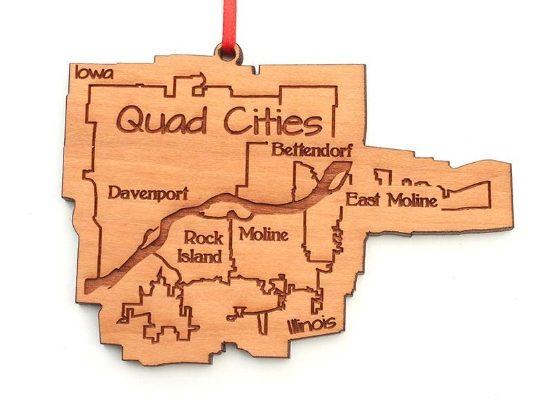 Quad Cities IA-IL Map Ornament - Engraved Cities Iowa-illinois ...