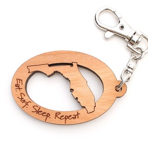 State of Florida Key Chain for Surfer - Eat. Surf. Sleep. Repeat ...